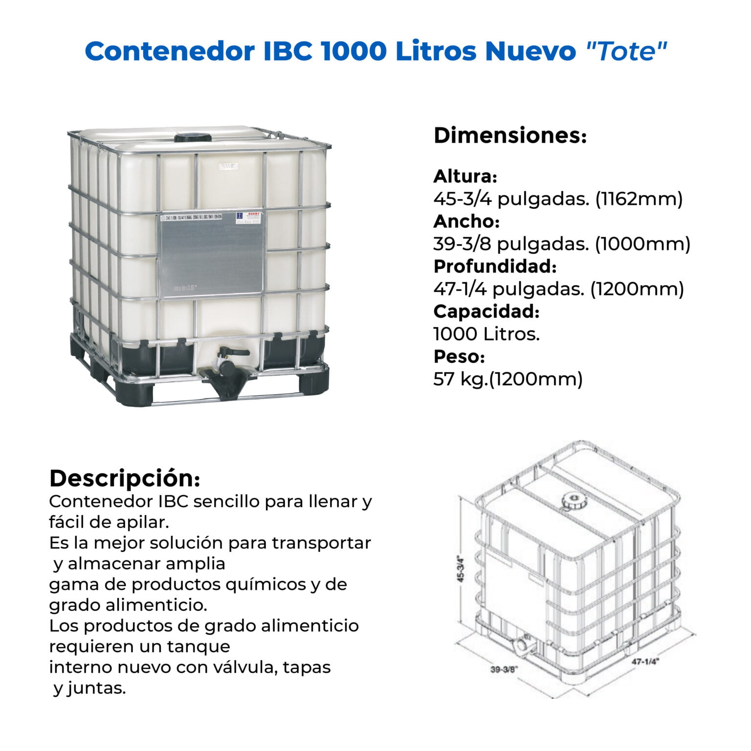 Contenedor Ibc Con Rejilla Metálica 1000 Litros Tote